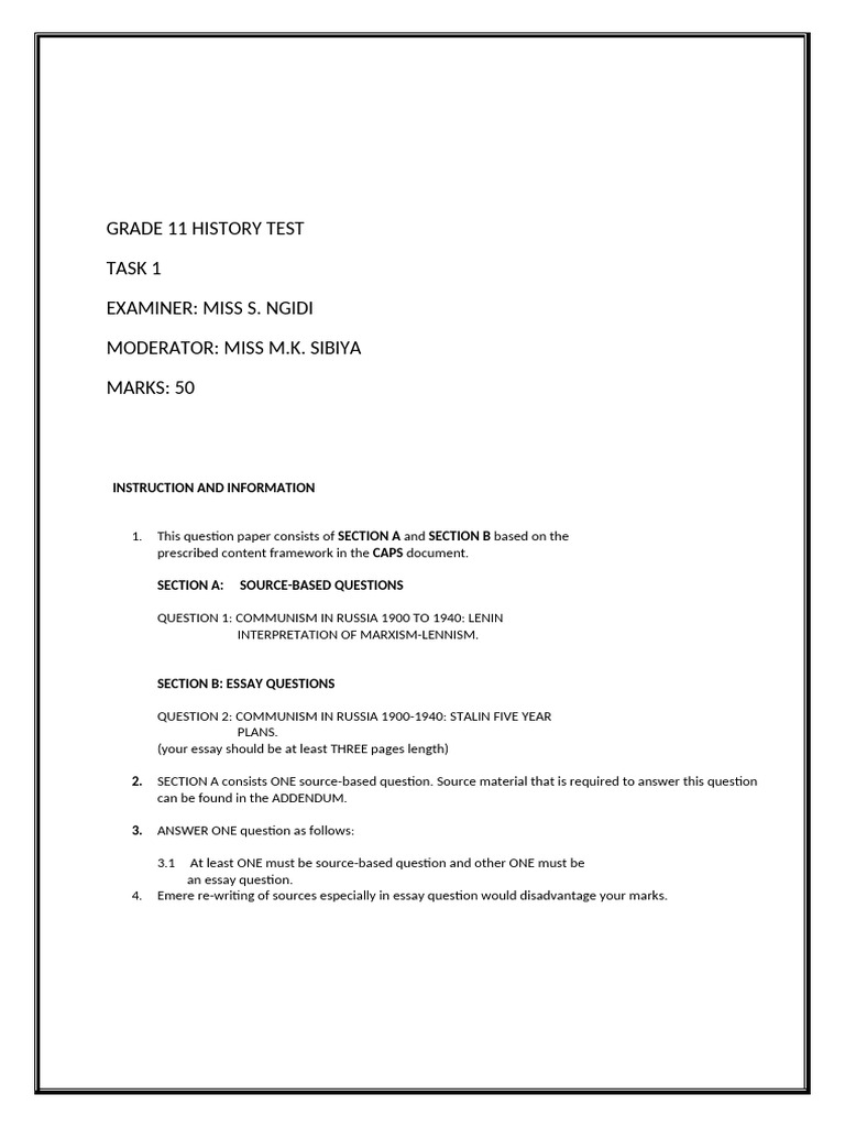 GRADE 11 P1 November 2023 Question Paper | PDF | Communism | Politics ...