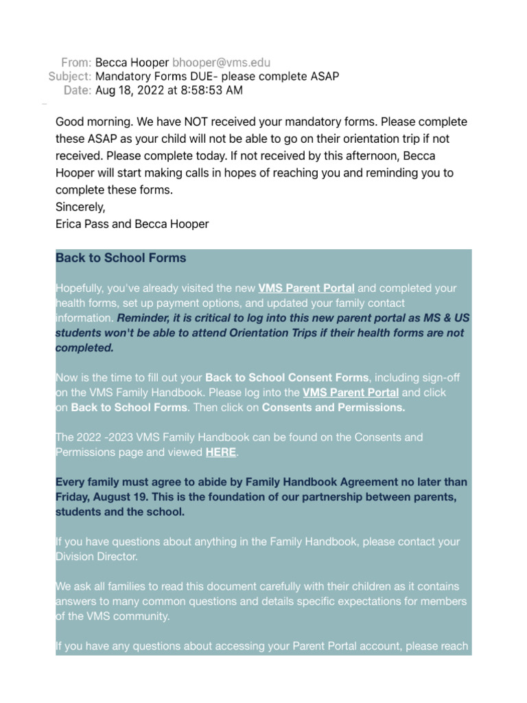 Mandatory Forms DUE - Please Complete ASAP | PDF