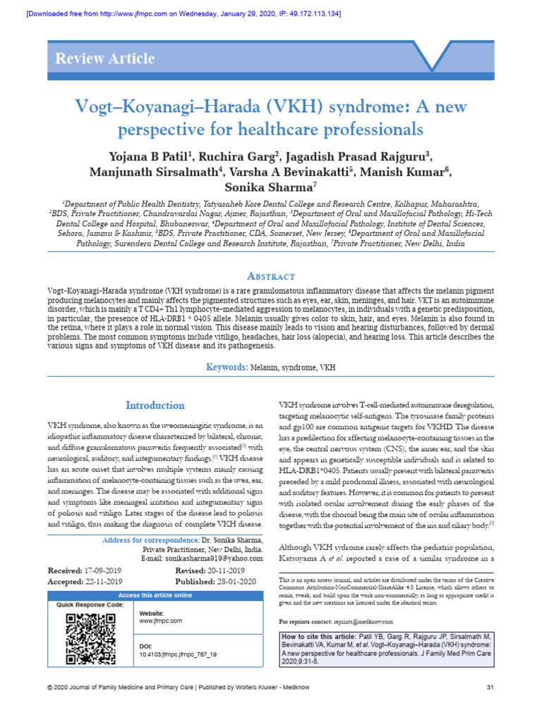 Vogt-Koyanagi-Harada VKH Syndrome A New Perspectiv | PDF | Immunology | Clinical Medicine
