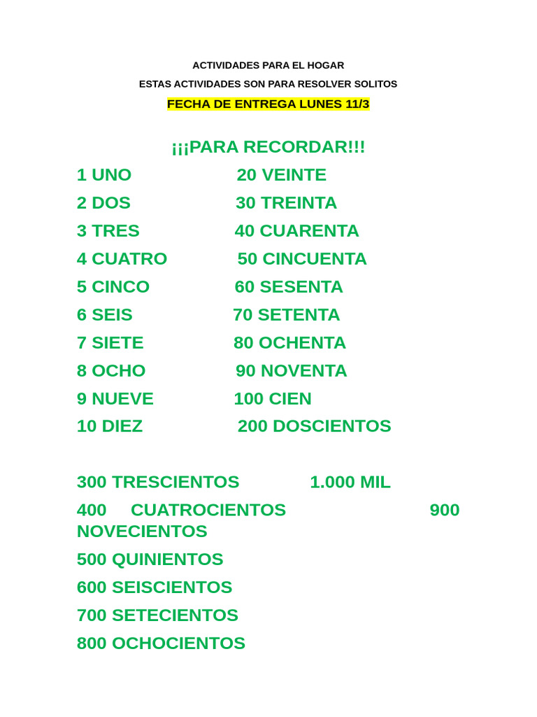 Actividades Numéricas para Primer Grado | PDF