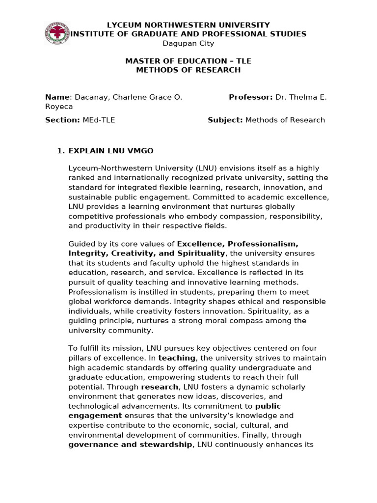 Oreiro - Charlene Grace O. - Lnu Vmgo | PDF | University | Learning