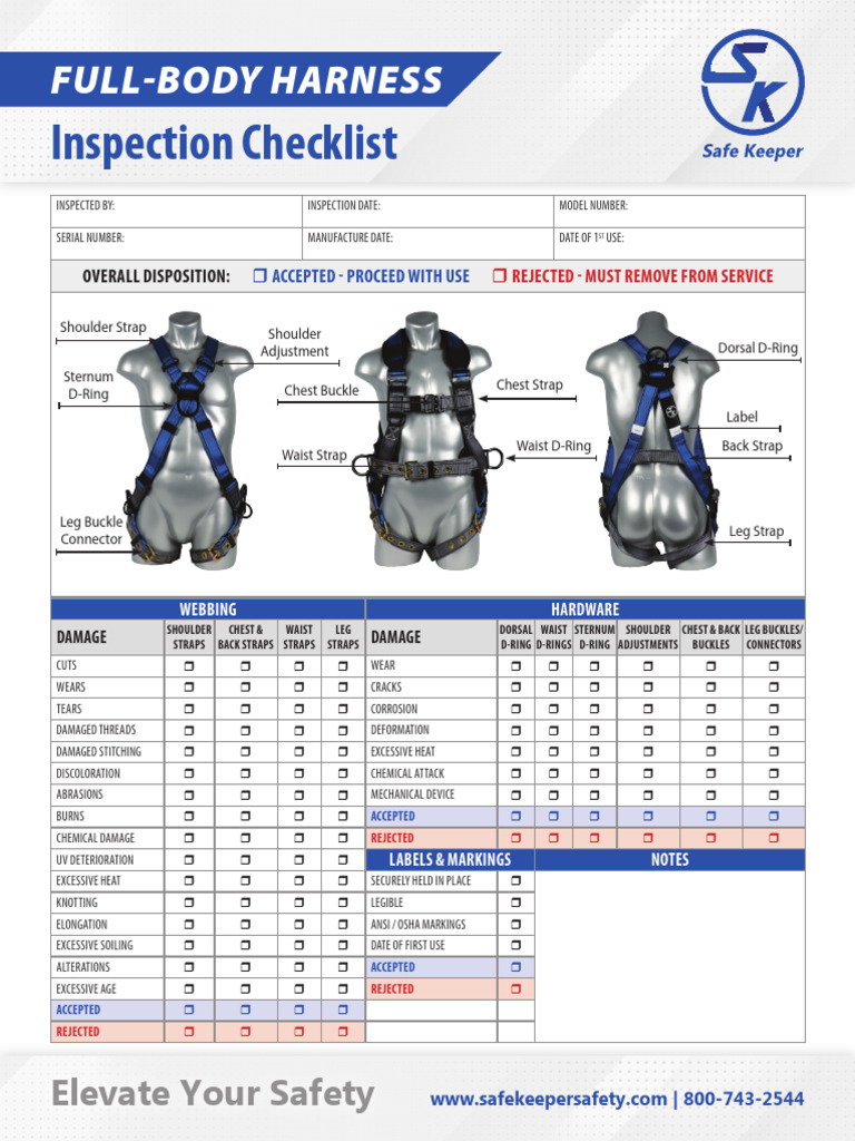 Full Body Harness Inspection Checklist PDF | PDF