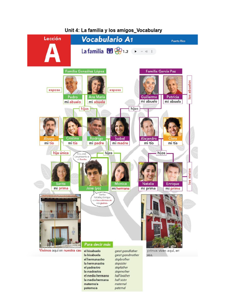 Vocabulario sobre la familia en español | PDF