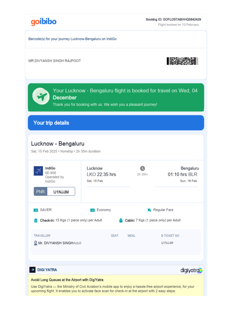 IndiGo Flight Booking Confirmation | PDF