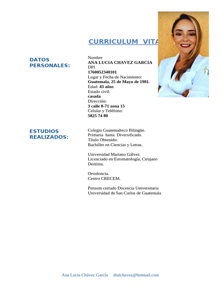 Curriculum A.L. Chavez | PDF | Odontología | Ciencias de la Salud