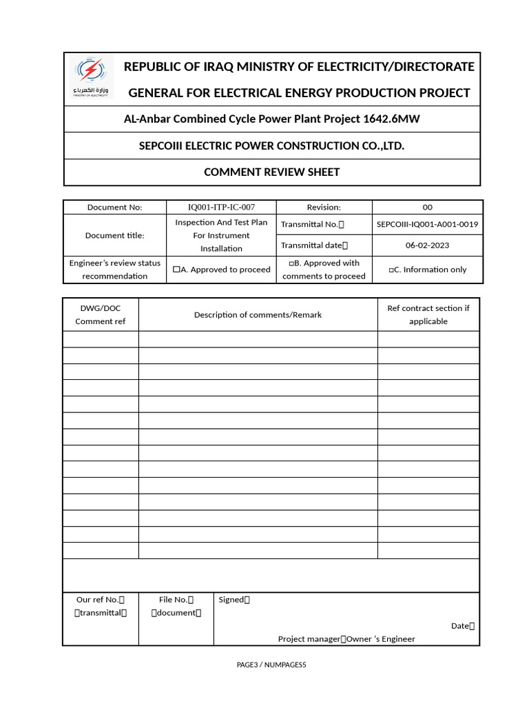 ITP For Installation of Instrument | PDF