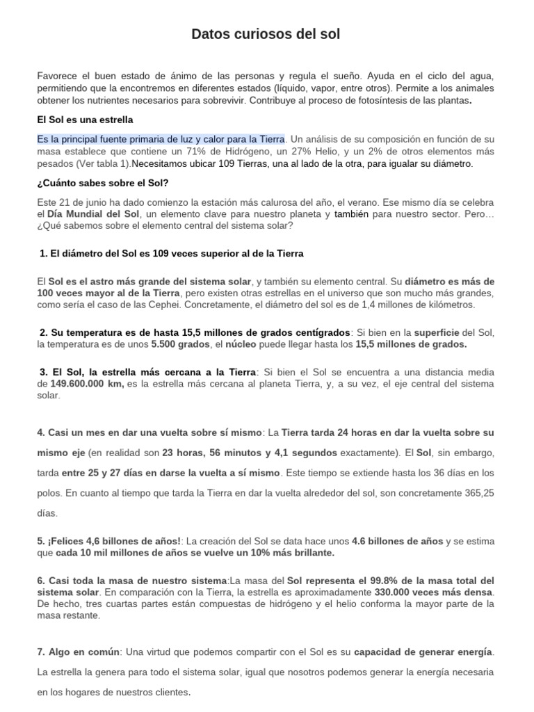 Datos Curiosos Del Sol | PDF | Dom | Tierra