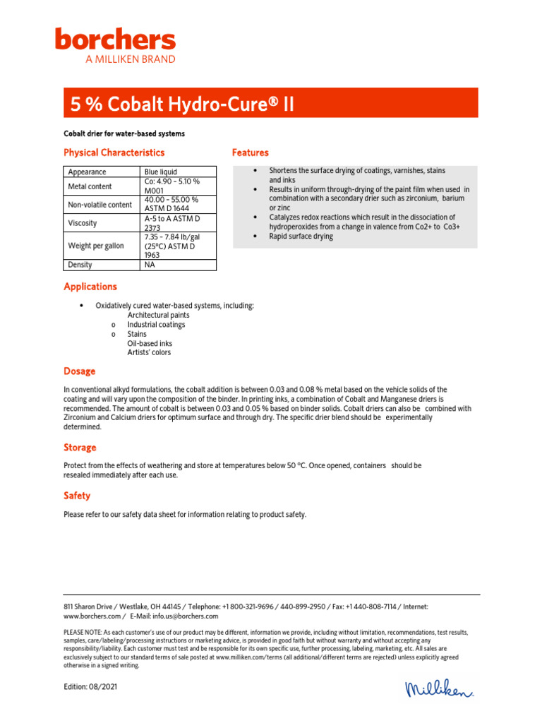 5 Cobalt Hydro Cure® II TDS 1 | PDF | Paint | Chemical Substances
