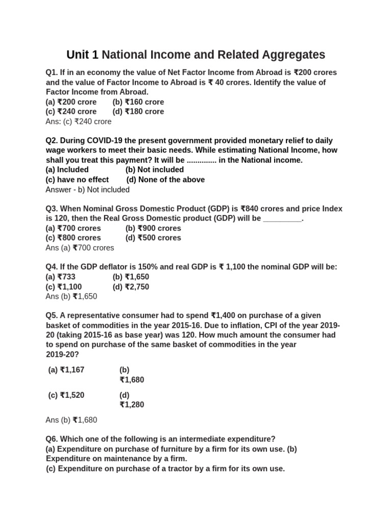 Unit 1 National Income and Related Aggregates | PDF | Gross Domestic ...