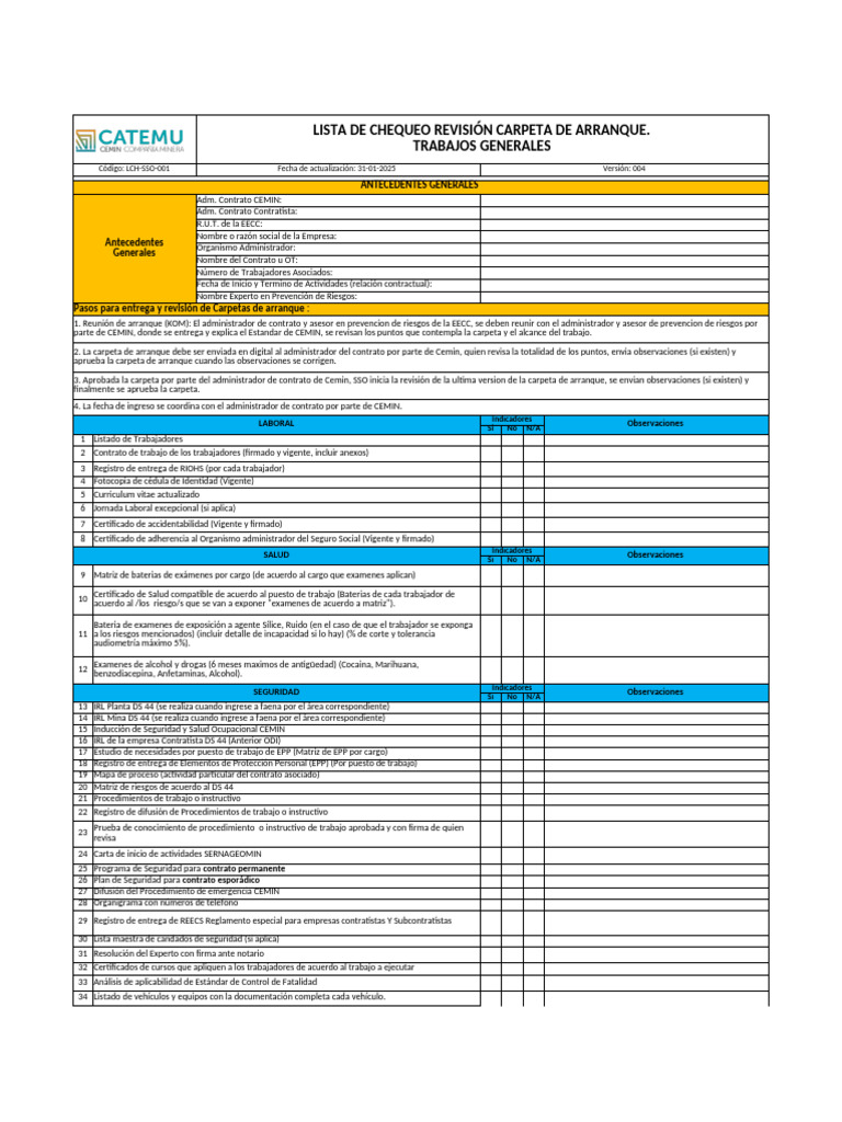 Check List Carpeta de Arranque CEMIN 2025 (004) | PDF