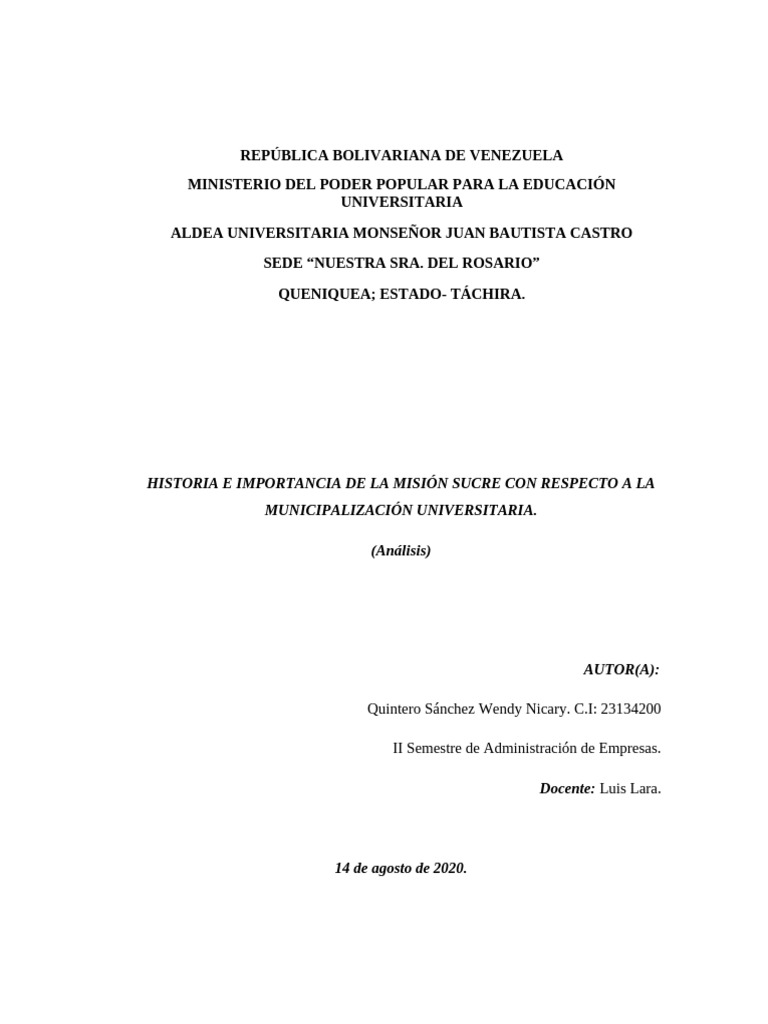 Misión Sucre y Municipalización Universitaria | PDF