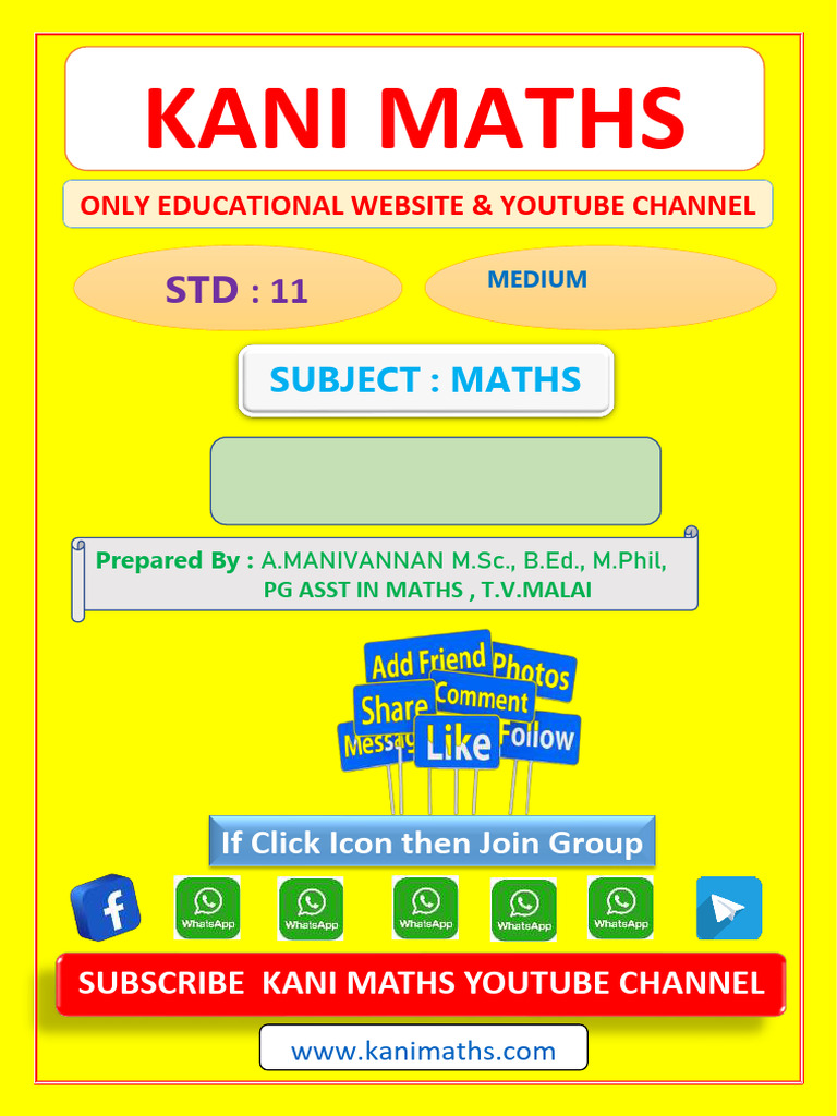 KANI MATHS - 11th - MATHS - TM - MINIMUM - LEVEL - MATERIAL - FIVE - MARKS | PDF