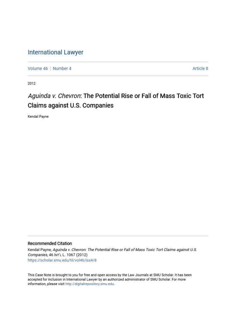 Aguinda v. Chevron - The Potential Rise or Fall of Mass T-2 | PDF ...