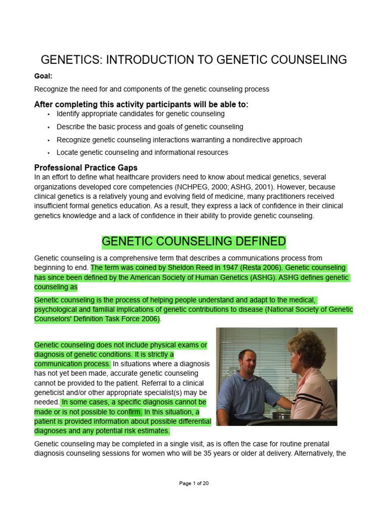 Introduction To Genetics Counseling | PDF | Genetic Counseling ...