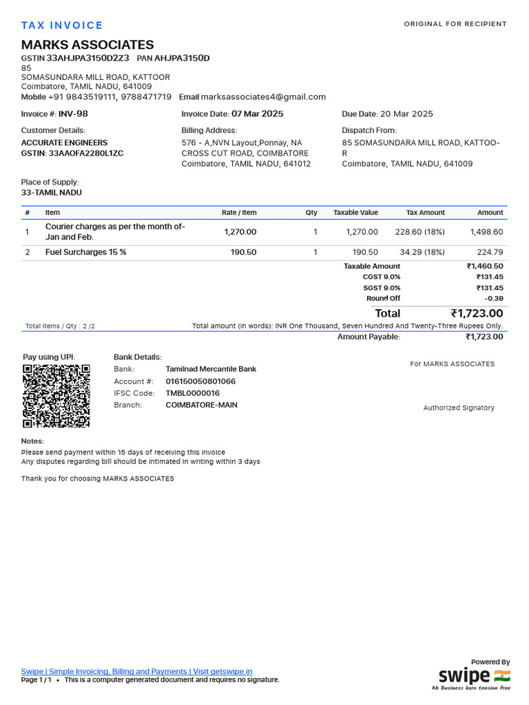Inv 98 For Accurate Engineers | PDF | Invoice | Money