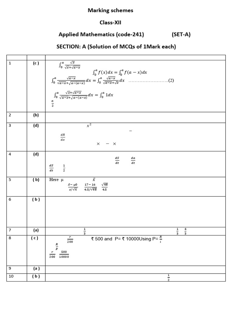 XII APPLIED MATHS MARKING SCHEME (KVS JAIPUR) 2024-25 | PDF | Applied Mathematics | Mathematics
