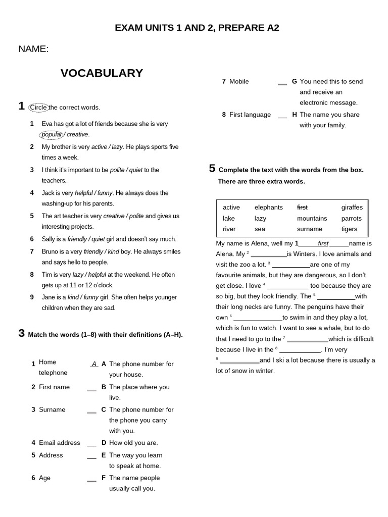 EXAM, S2, 1 and 2 | PDF | Sentence (Linguistics)