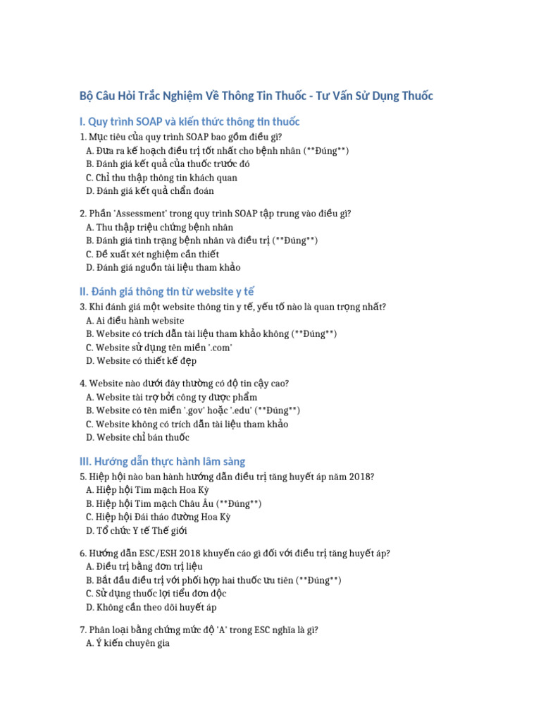 Bo Cau Hoi Trac Nghiem Day Du | PDF
