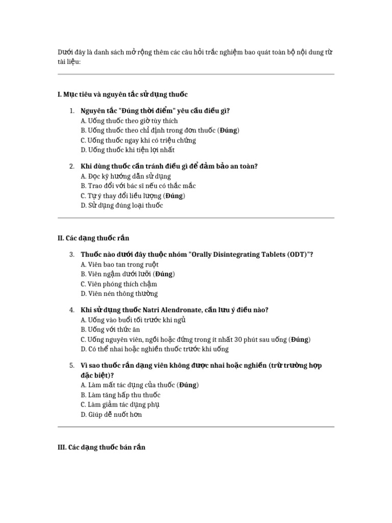 Bo Cau Hoi Trac Nghiem Su Dung Thuoc | PDF