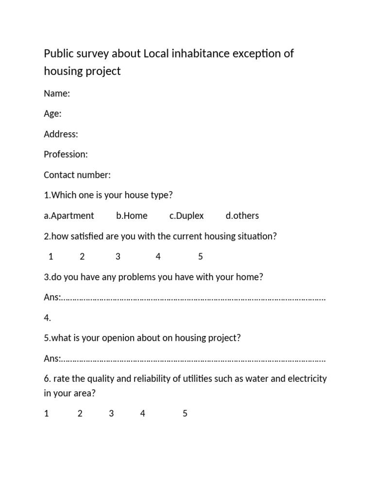 Local Housing Project Survey Form | PDF