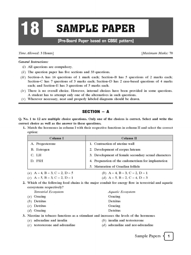 Biology Pre-Board Paper 18 | PDF