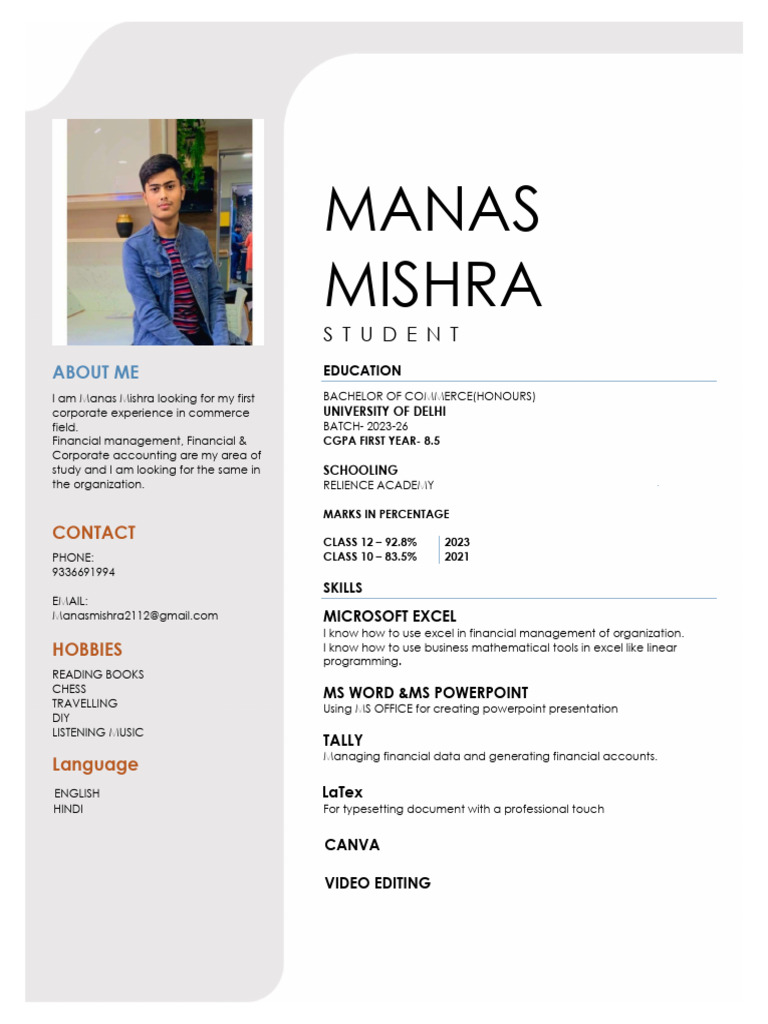 Manas Mishra: Student | PDF