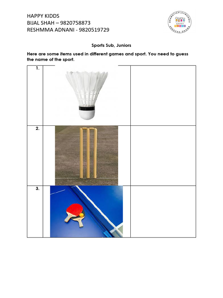 Sports Guessing Game for Kids | PDF
