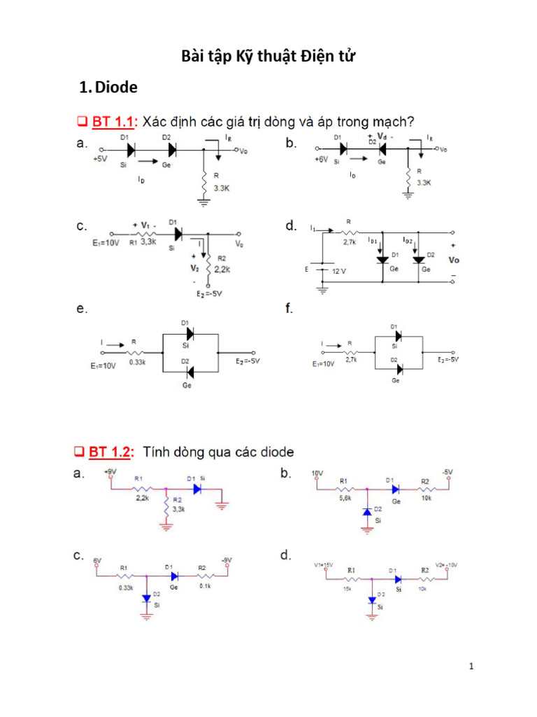 Bài tập KT Điện tử - NLT | PDF