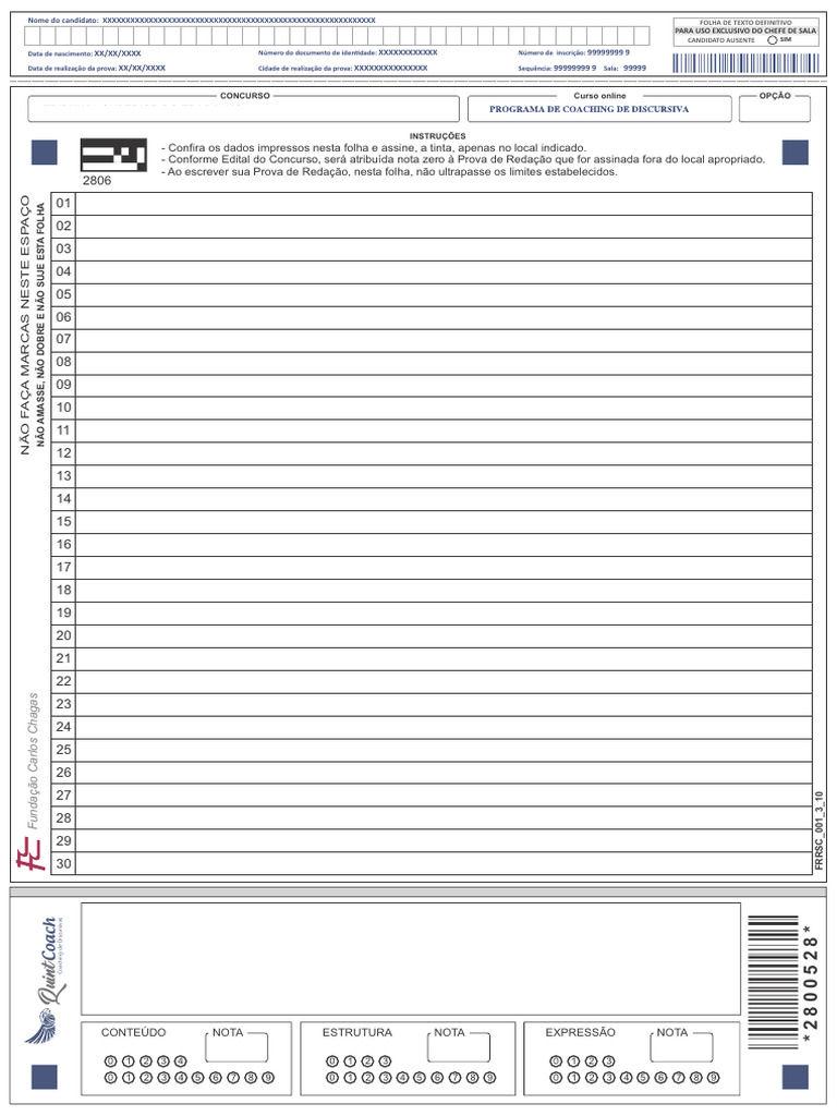 Modelo Folha Definitiva Redacao FCC | PDF