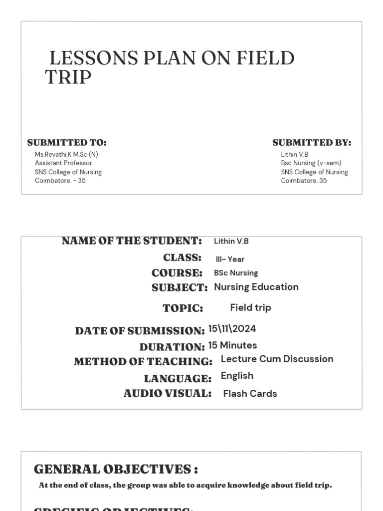 Field Trip Lesson Plan for Nursing Students | PDF | Learning | Behavior