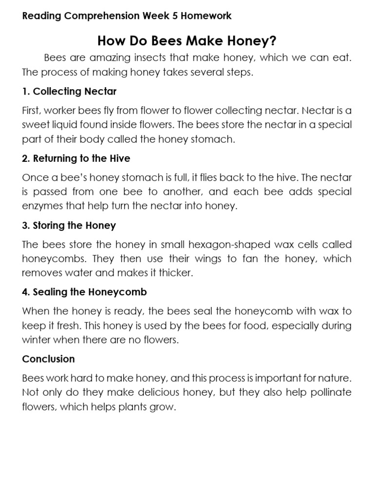 Reading Comprehension Week 5 Homework - How Do Bees Make Honey | PDF ...