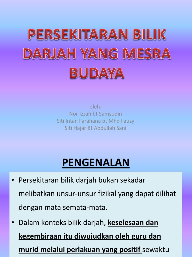 Persekitaran Bilik Darjah Yang Mesra Budaya | PDF