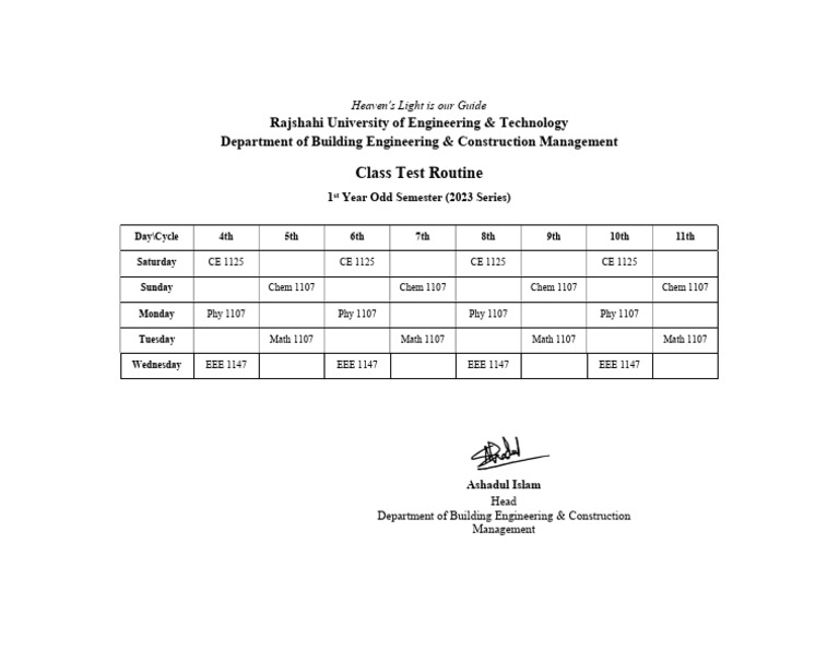 1st Year Class Test Routine 2023 | PDF