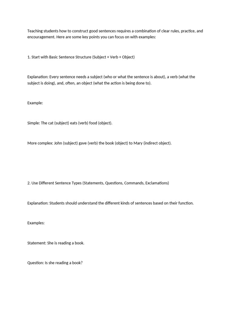 Mastering Sentence Construction for Students | PDF | Adverb | Verb