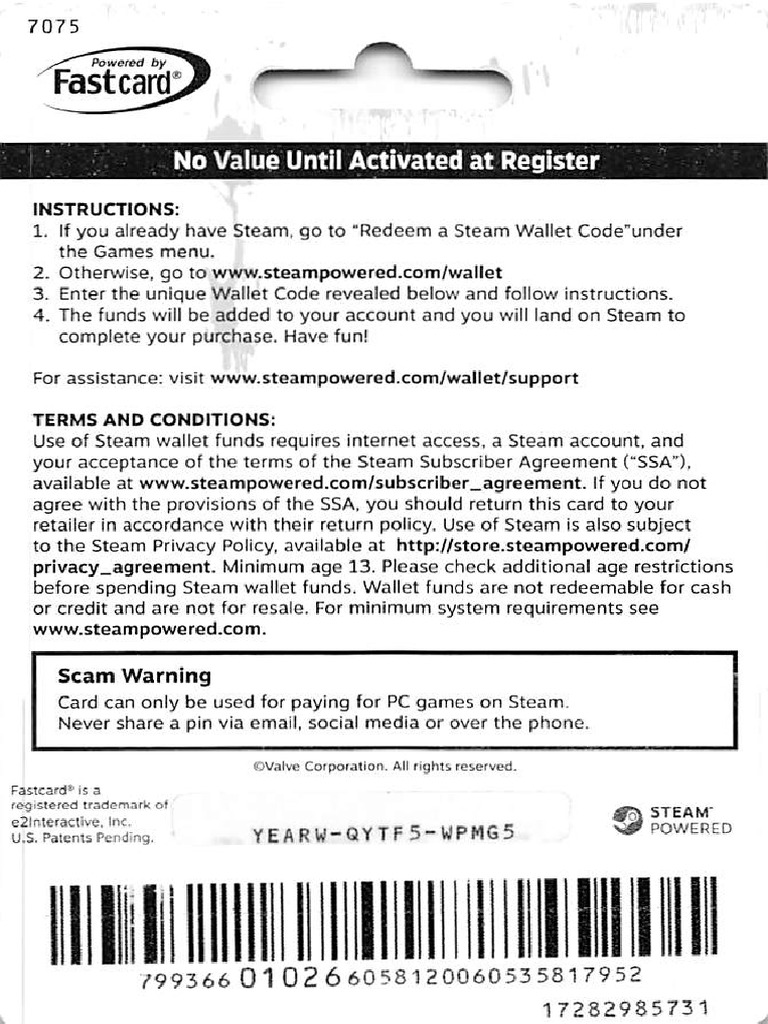$20 USA Steam Gift Card | PDF
