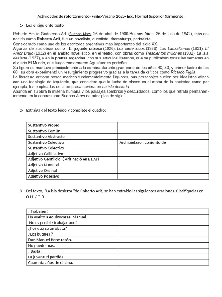 Actividades de Reforzamiento Verano 2025 | PDF