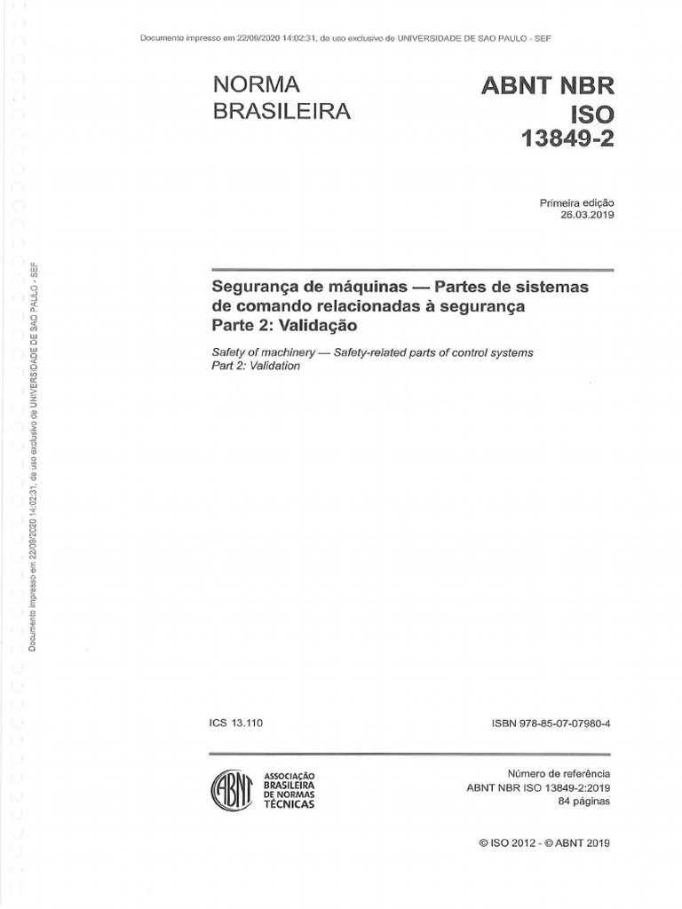 Abnt NBR Iso 13849-2 | PDF
