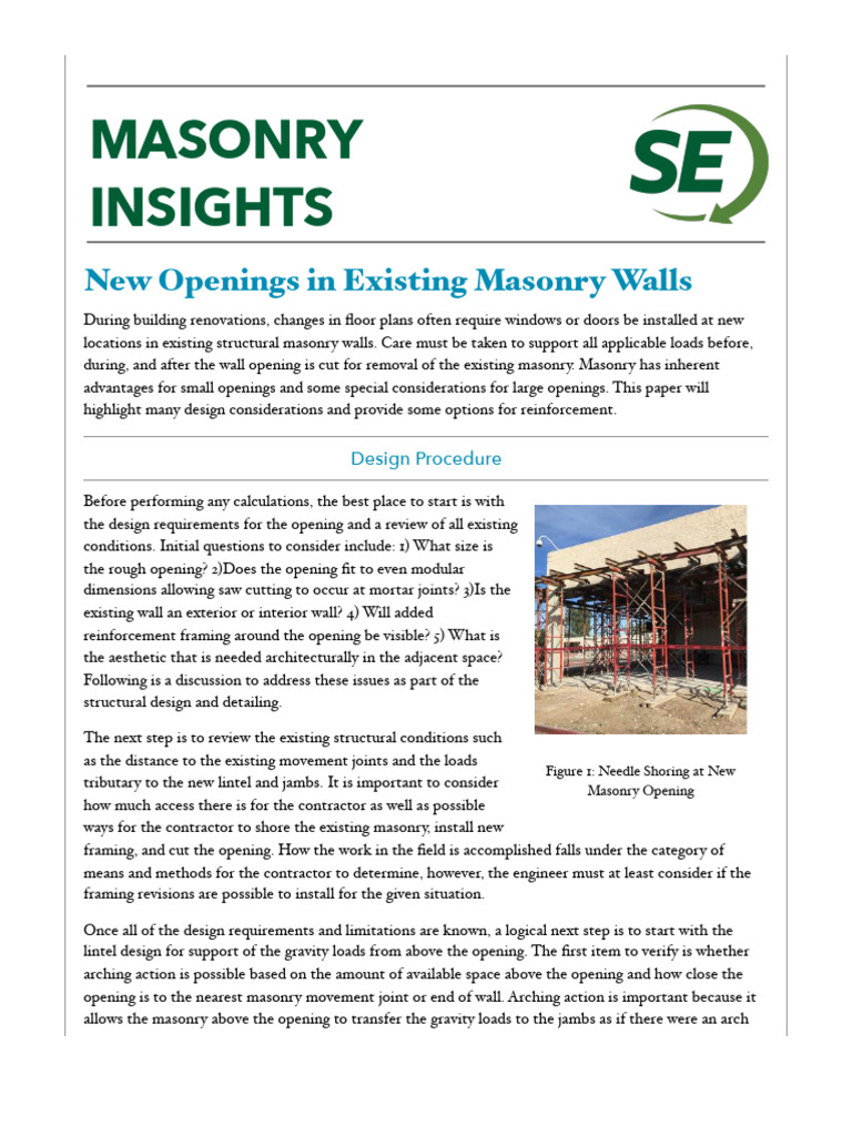 Designing Openings in Masonry Walls | PDF | Masonry | Wall