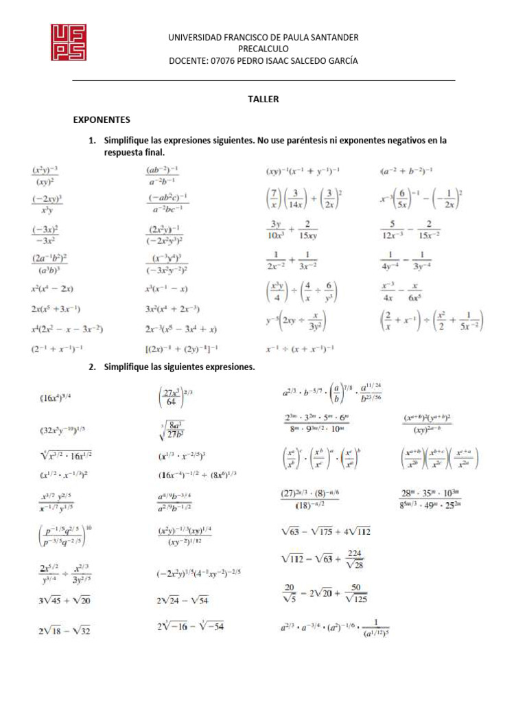 TALLER Precalculo 2 | PDF