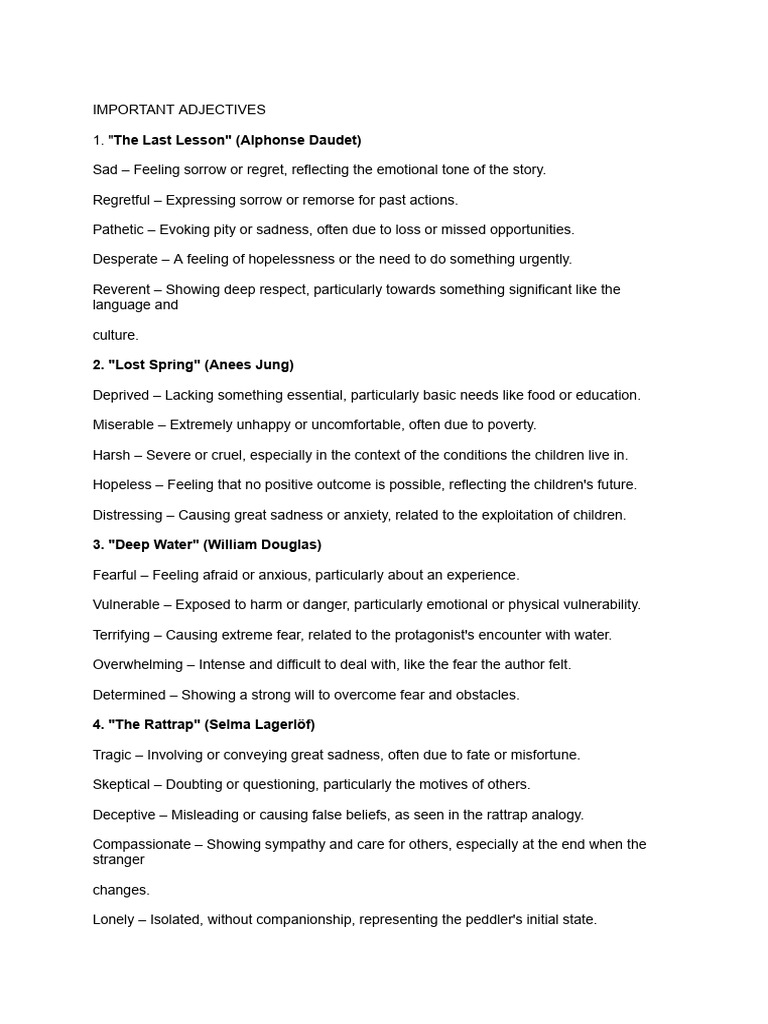 Key Adjectives for Literary Analysis | PDF | Feeling | Empathy