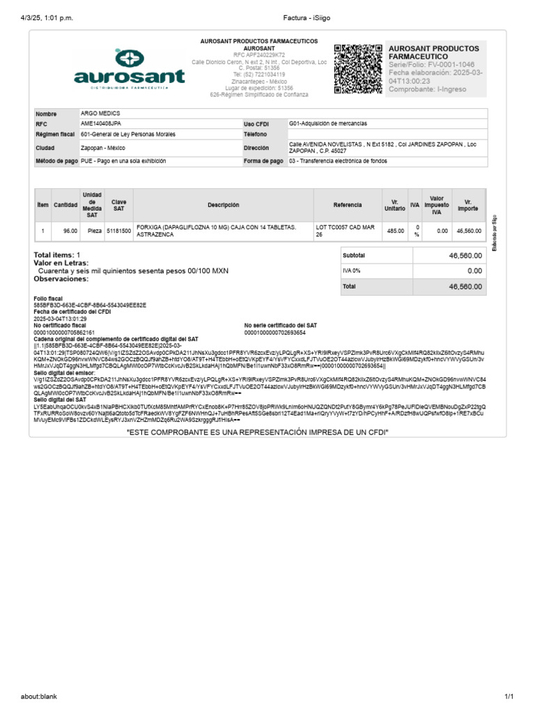 Factura - 1046 | PDF | Pagos