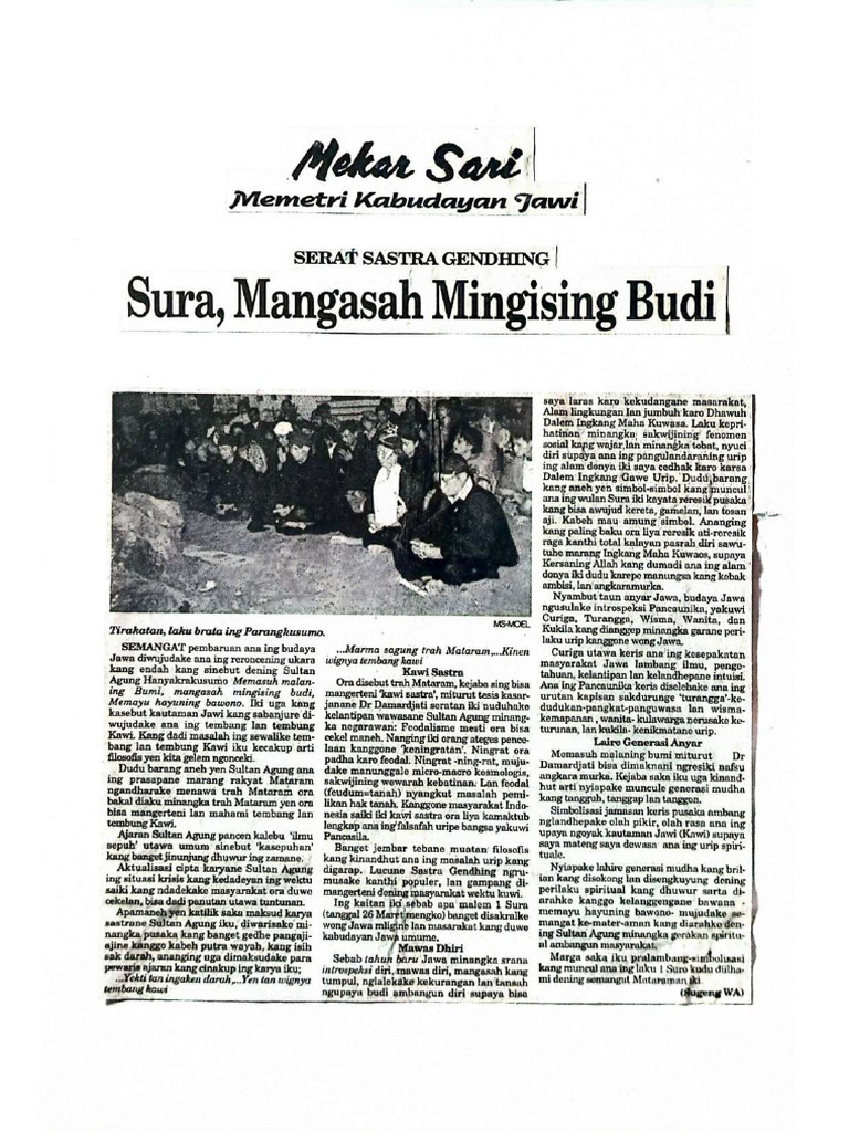 Serat Sastra Gendhing (Sura, Mangasah Mingising Budi) | PDF