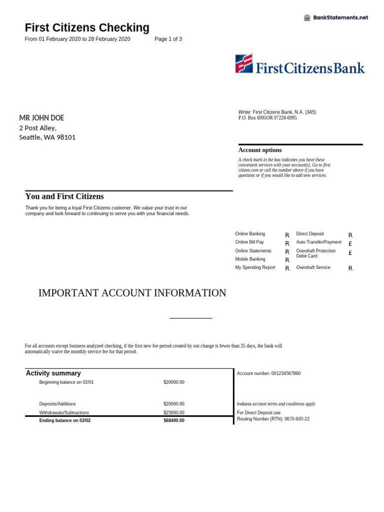 First Citizens Checking Account Summary | PDF | Overdraft | Banks