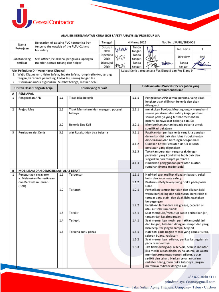 JSA Relocation of Existing PVC Harmonica Iron Fence PLTU C1 Rev 1 TTD | PDF