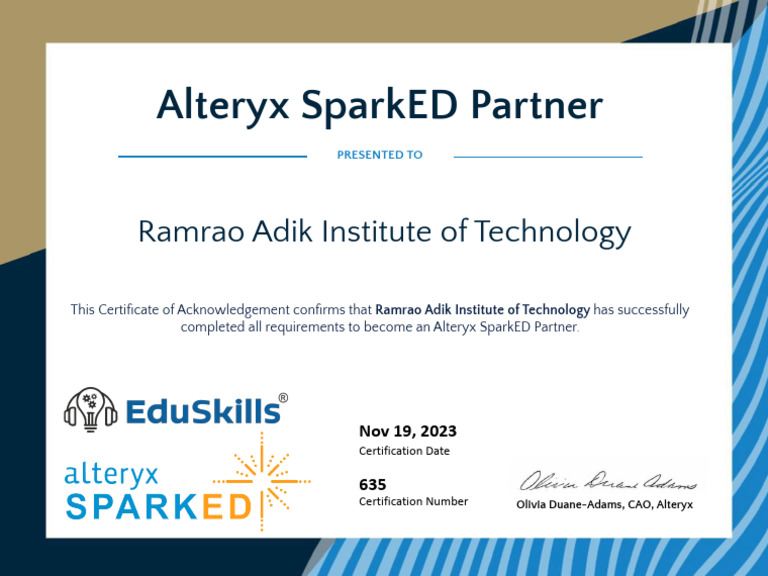 635_Alteryx-SparkEd-Partner_Ramrao-Adik-Institute-of-Technology | PDF