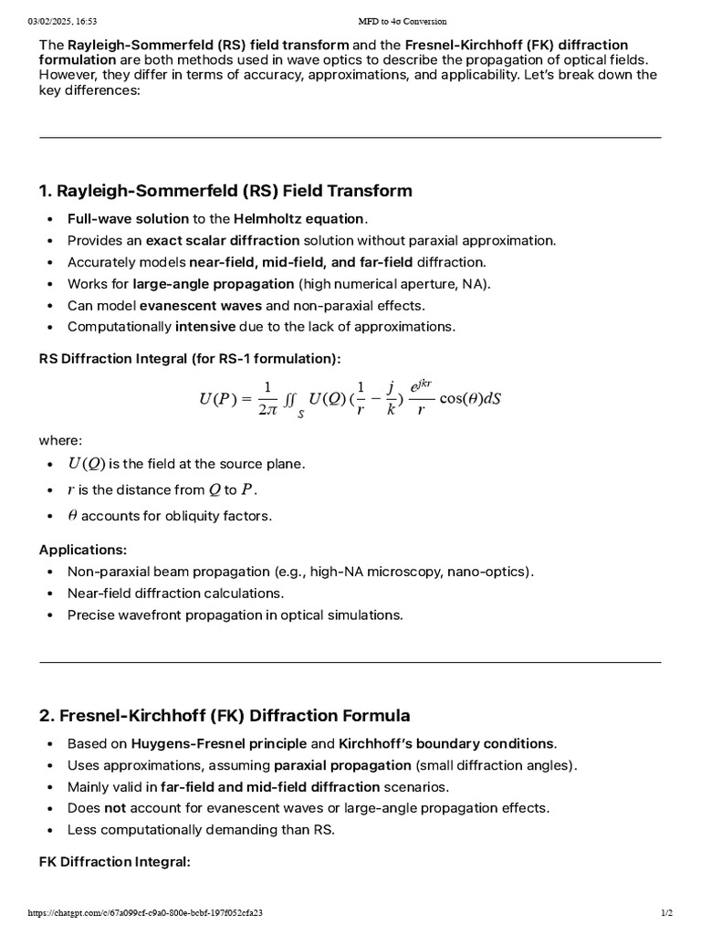 FK and RS transform | PDF | Diffraction | Optics