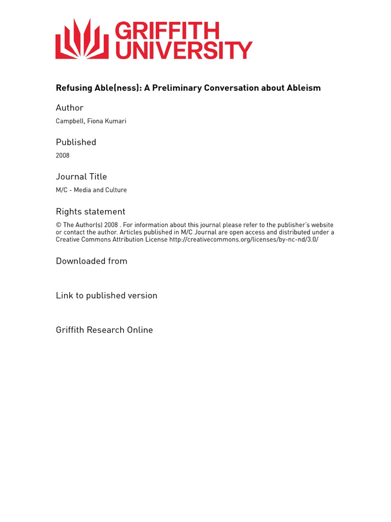Refusing Able (Ness) - A Preliminary Conversation About Ableism | PDF ...
