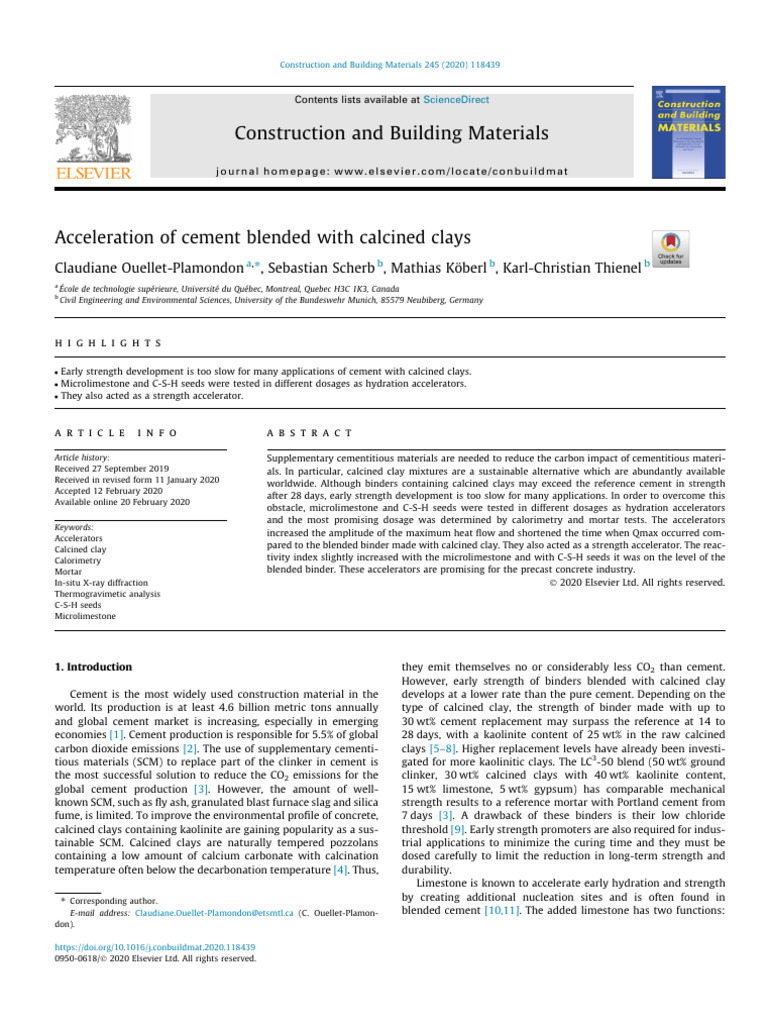 Acceleration of Cement Blended With Calcined Clays | PDF | Cement | Concrete