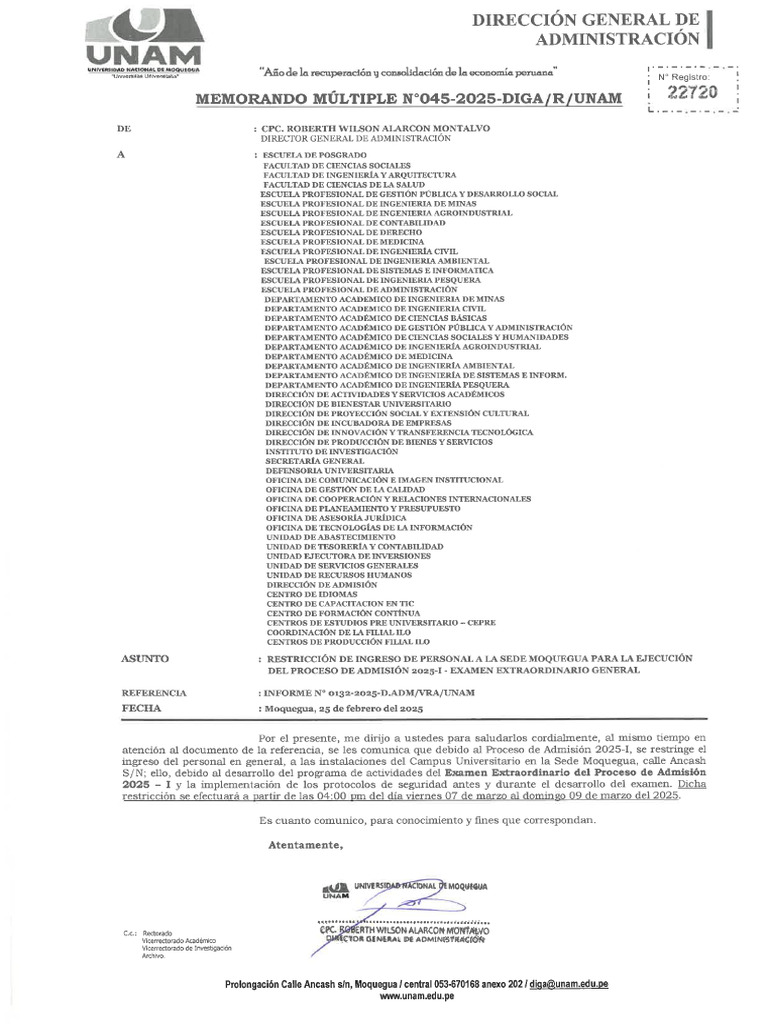 MEMORANDO-MULTIPLE-N°-045-2025-DIGA-R-UNAM-1740524711 | PDF