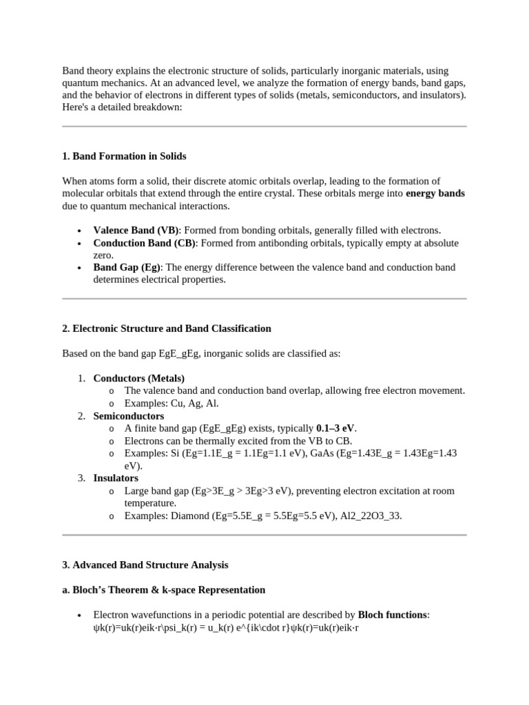 Band theory explains the electronic structure of solids | PDF | Semiconductors | Spectroscopy
